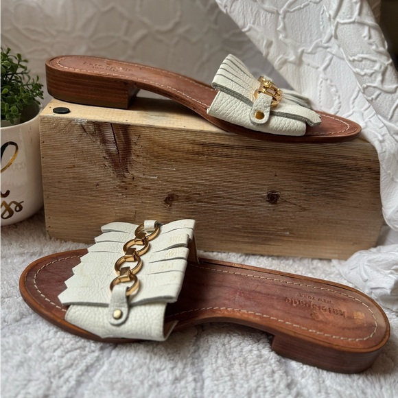 kate spade | Shoes | Kate Spade Brie Cream Sandals With Gold Chain ...